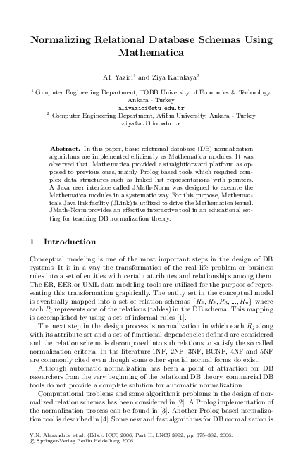 (PDF) Normalizing Relational Database Schemas Using Mathematica