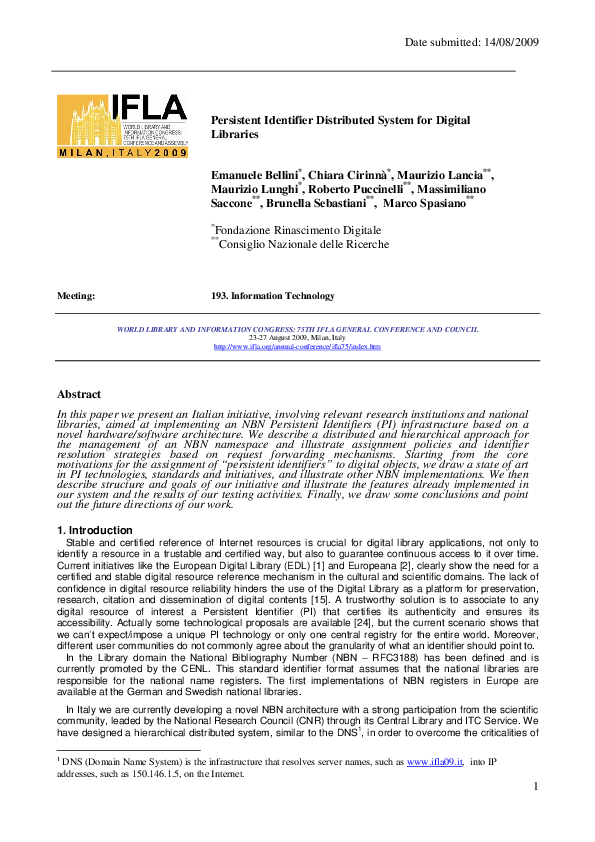 (PDF) Persistent Identifier Distributed System for Digital Libraries