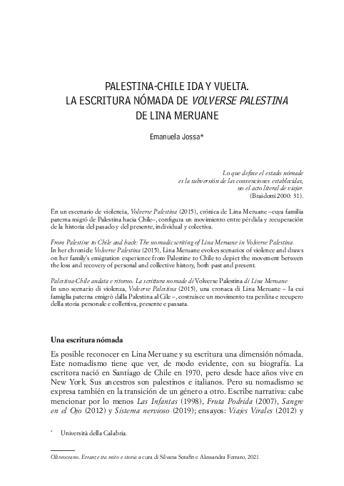 (PDF) PALESTINA-CHILE IDA Y VUELTA. LA ESCRITURA NÓMADA DE VOLVERSE ...