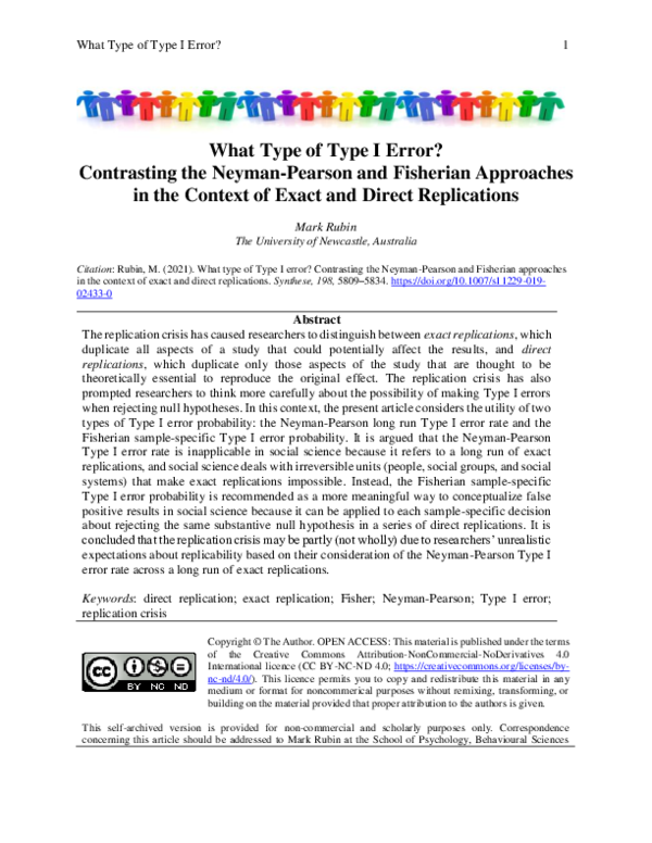 (PDF) What type of Type I error? Contrasting the Neyman-Pearson and ...