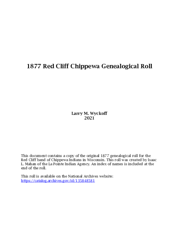 (PDF) 1877 Red Cliff Chippewa Genealogical Roll