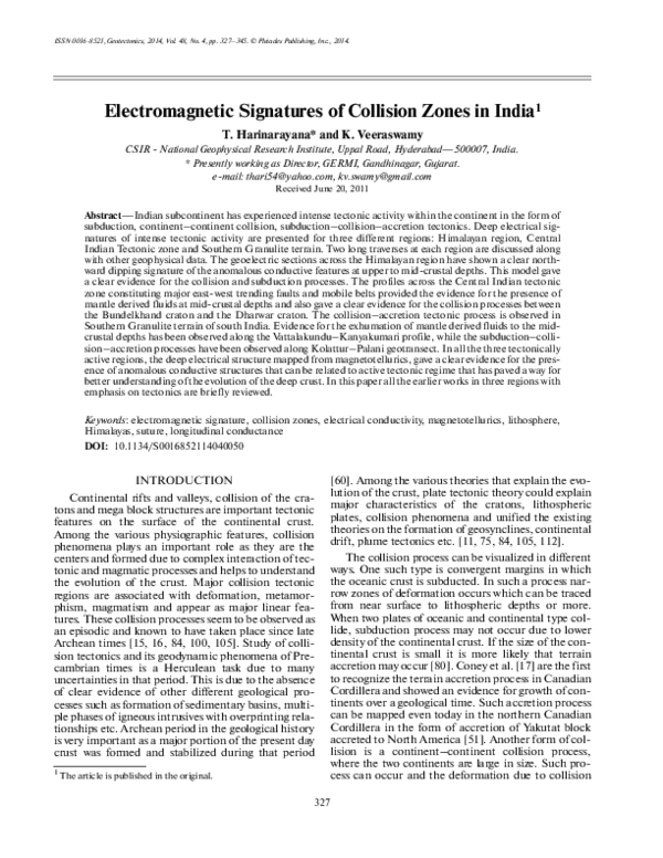(PDF) Electromagnetic signatures of collision zones in India