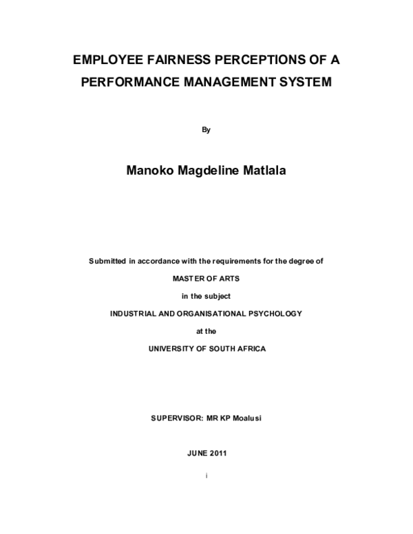 (PDF) Employee fairness perceptions of a performance management system