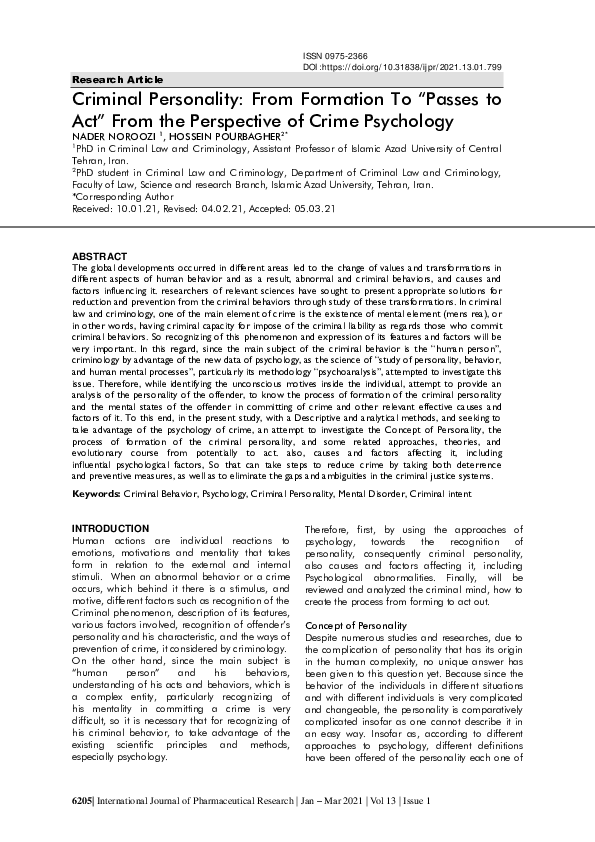 (PDF) Criminal Personality: From Formation To "Passes to Act" From the ...