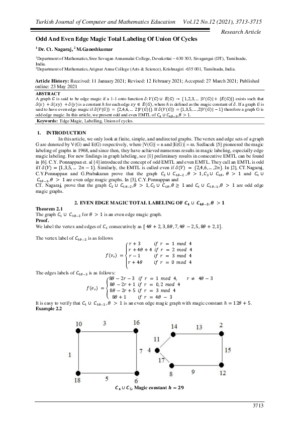 (PDF) Odd And Even Edge Magic Total Labeling Of Union Of Cycles