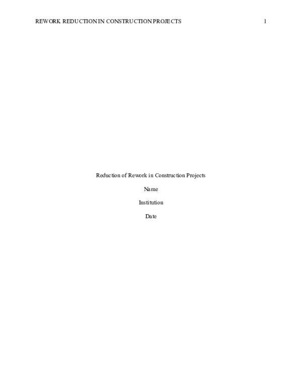 (DOC) Reduction of Rework in Construction Projects