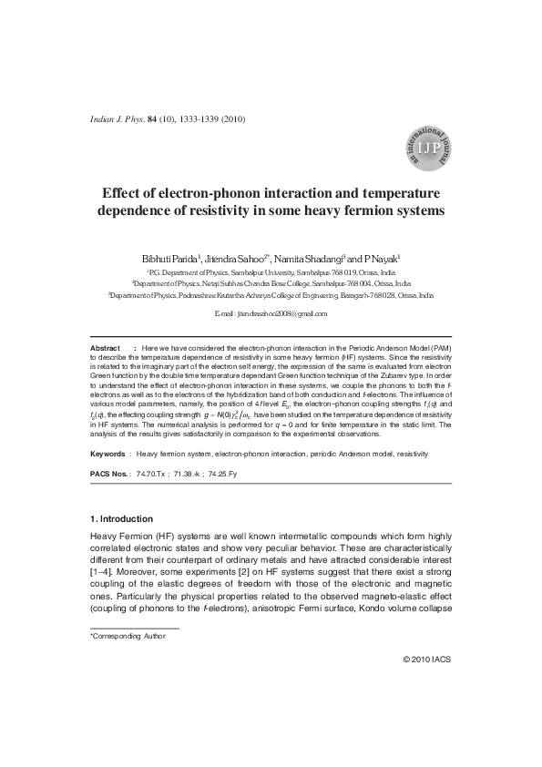 (PDF) Effect of electron-phonon interaction and temperature dependence ...