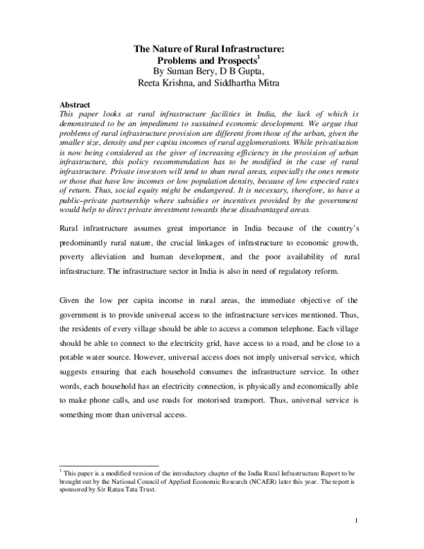 (PDF) The Nature of Rural Infrastructure: Problems and Prospects