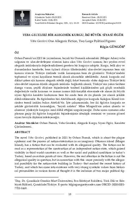 (PDF) VEBA GECELERİ: BİR ALEGORİK KURGU, İKİ BÜYÜK SİYASİ FİGÜR (Yazıt Kültür Bilimleri Dergisi ...