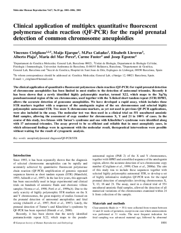 (PDF) Clinical application of multiplex quantitative fluorescent ...