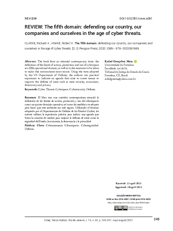 (PDF) REVIEW: The fifth domain: defending our country, our companies ...