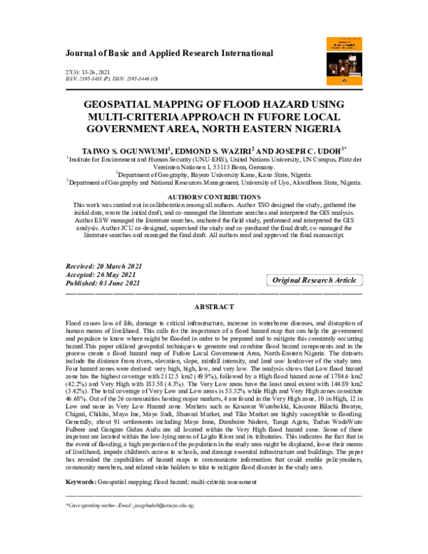 (PDF) GEOSPATIAL MAPPING OF FLOOD HAZARD USING MULTI-CRITERIA APPROACH ...