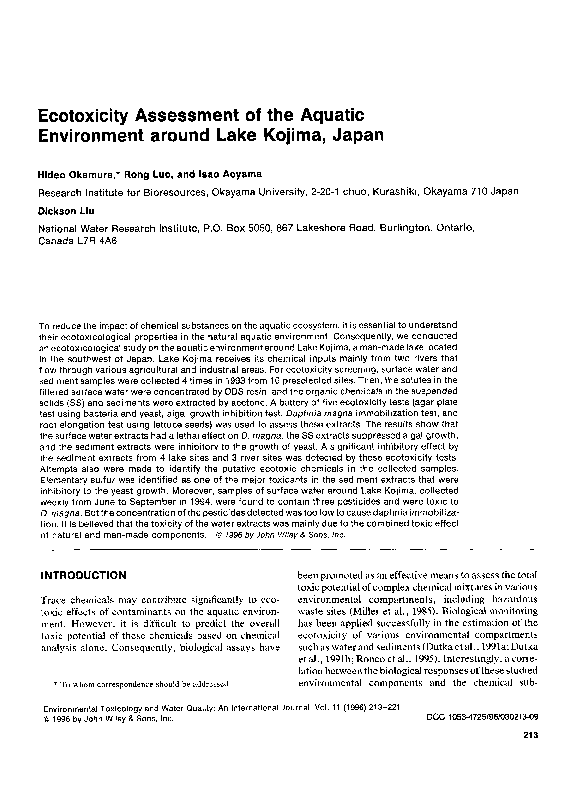 (PDF) Ecotoxicity assessment of the aquatic environment around Lake ...