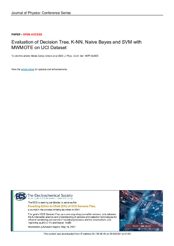 Pdf Evaluation Of Decision Tree K Nn Naive Bayes And Svm With Mwmote On Uci Dataset