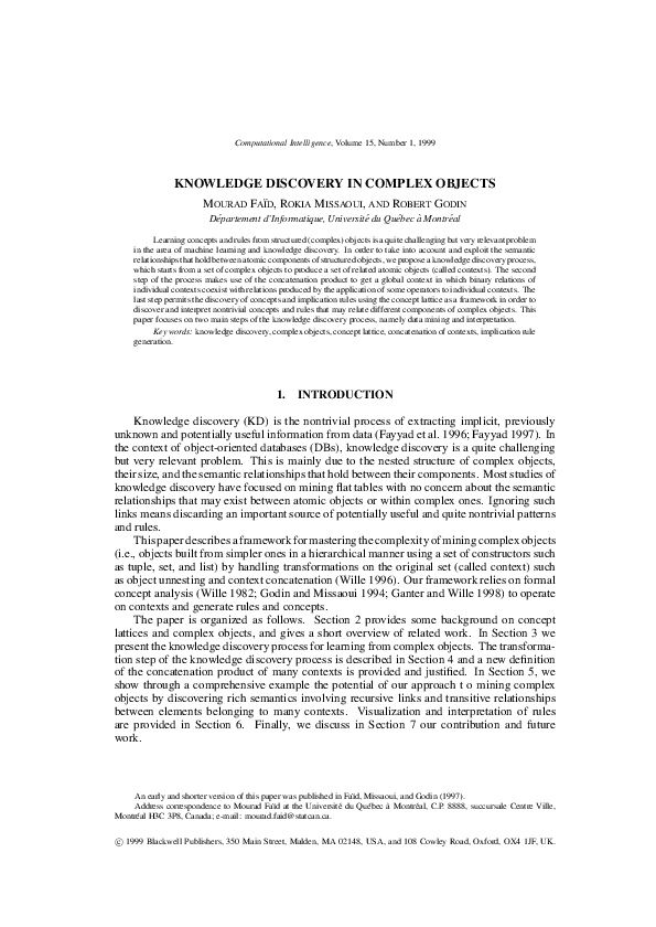 (PDF) Knowledge Discovery in Complex Objects