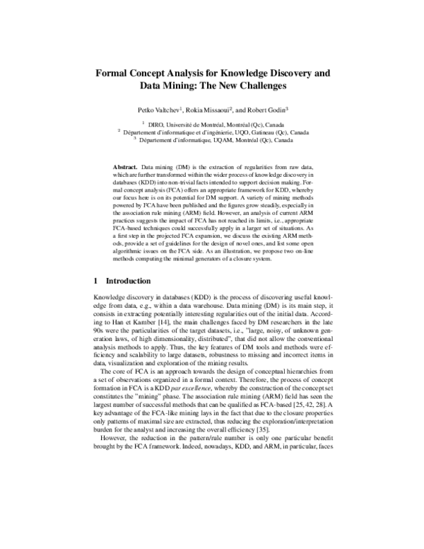 (PDF) Formal Concept Analysis for Knowledge Discovery and Data Mining: The New Challenges