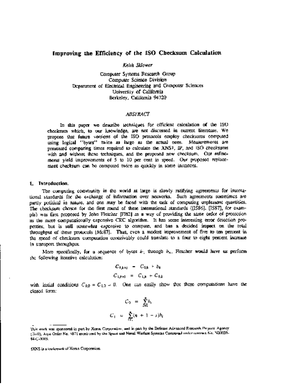 (PDF) Improving the Efficiency of the ISO Checksum Calculation