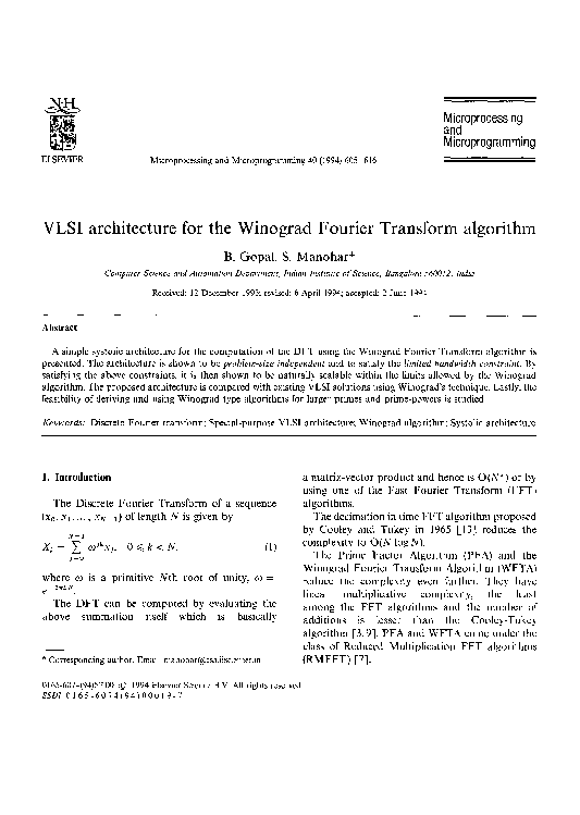 Pdf Vlsi Architecture For The Winograd Fourier Transform Algorithm 