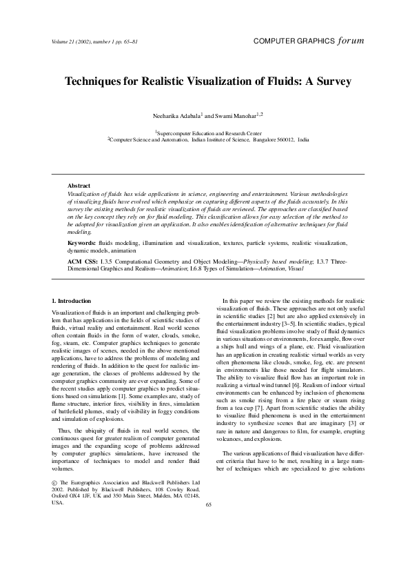 (PDF) Techniques for Realistic Visualization of Fluids: A Survey