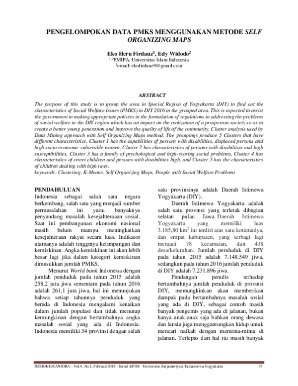 (PDF) Pengelompokan Data PMKS Menggunakan Metode Self Organizing Maps