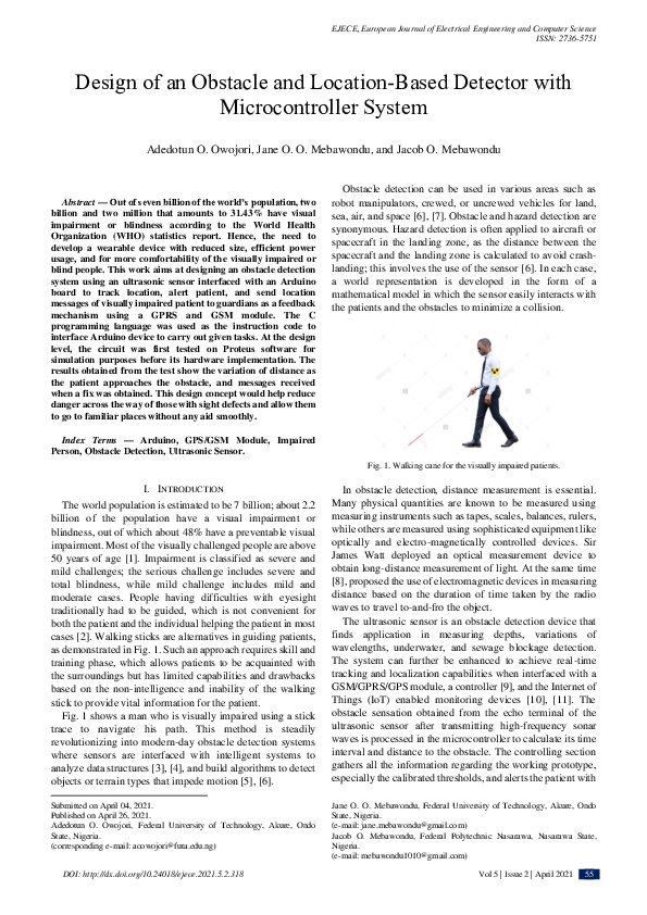 (PDF) Design of an Obstacle and Location-Based Detector with Microcontroller System