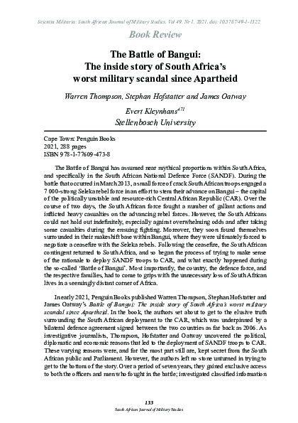 (PDF) Book Review - The Battle of Bangui: The inside story of South ...