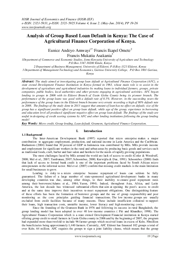 (PDF) Analysis of Group Based Loan Default in Kenya: The Case of ...