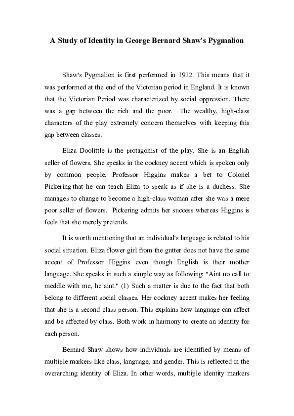 (DOC) A Study of Identity in George Bernard Shaw's Pygmalion
