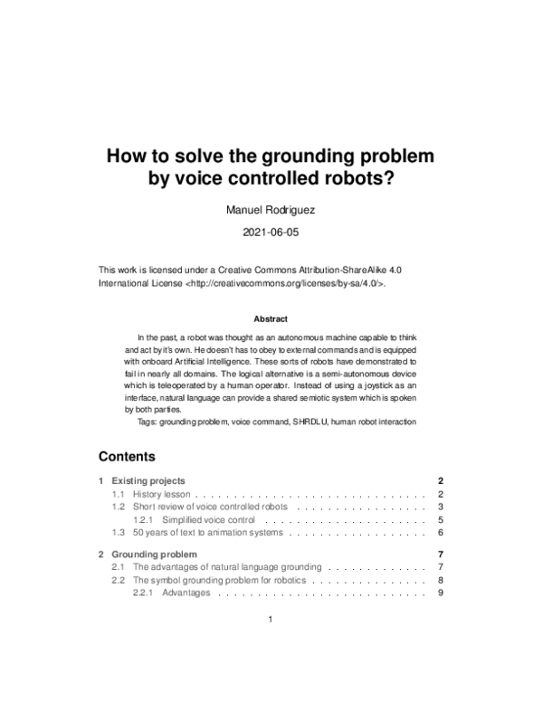 (PDF) How to solve the grounding problem by voice controlled robots