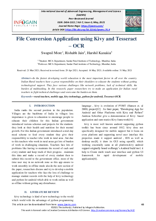 (PDF) File Conversion Application using Kivy and Tesseract -OCR (PDF) File Conversion Application using Kivy and Tesseract -OCR