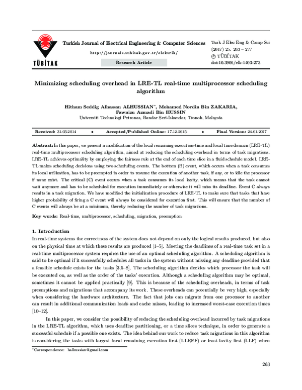 (PDF) Minimizing scheduling overhead in LRE-TL real-time multiprocessor scheduling algorithm