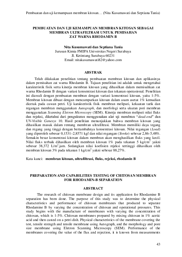 (PDF) Pembuatan Dan Uji Kemampuan Membran Kitosan Sebagai Membran ...