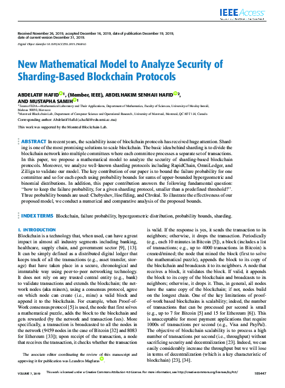 Pdf New Mathematical Model To Analyze Security Of Sharding Based Blockchain Protocols
