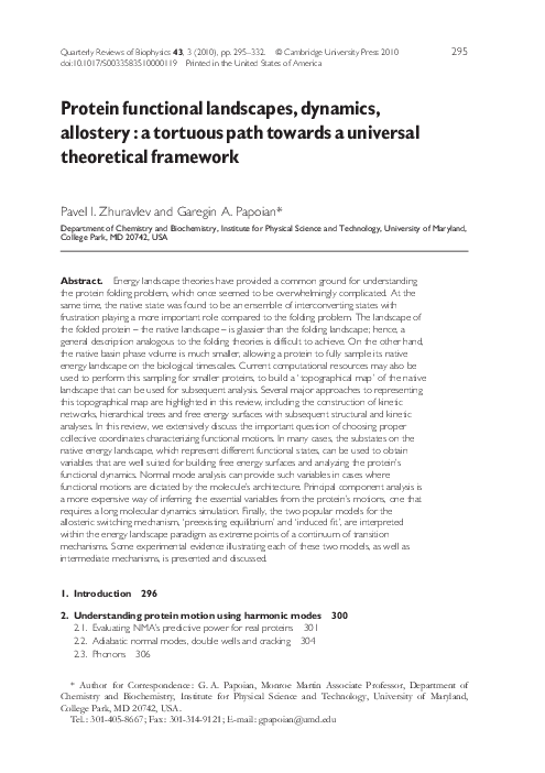 (PDF) Protein functional landscapes, dynamics, allostery: a tortuous path towards a universal ...