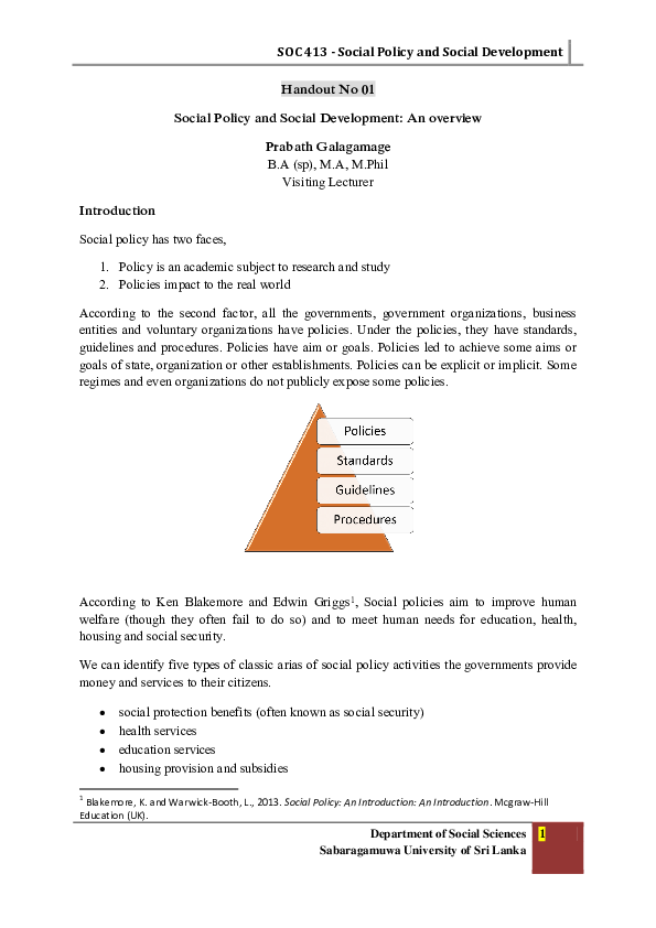 (PDF) Social Policy and Social Development: An overview