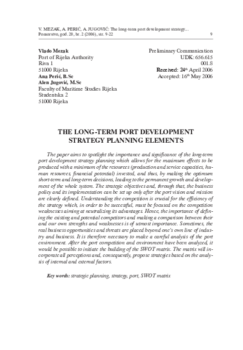 (PDF) The long-term port development strategy planning elements