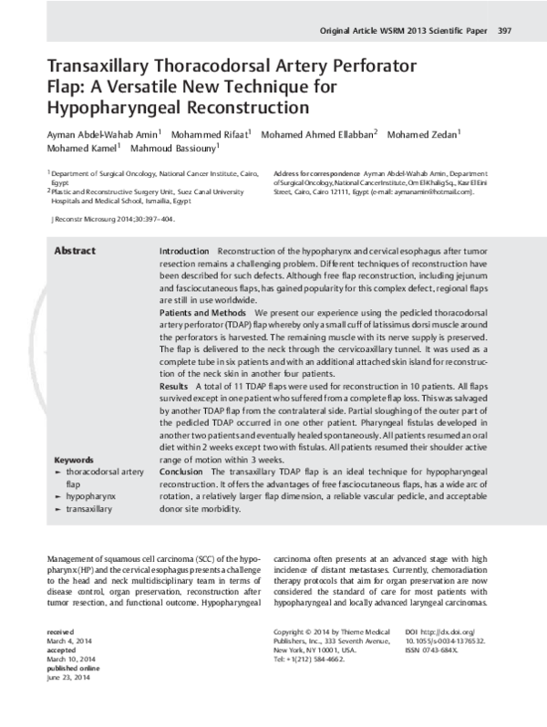 Transaxillary Thoracodorsal Artery Perforator Flap: A Versatile New ...