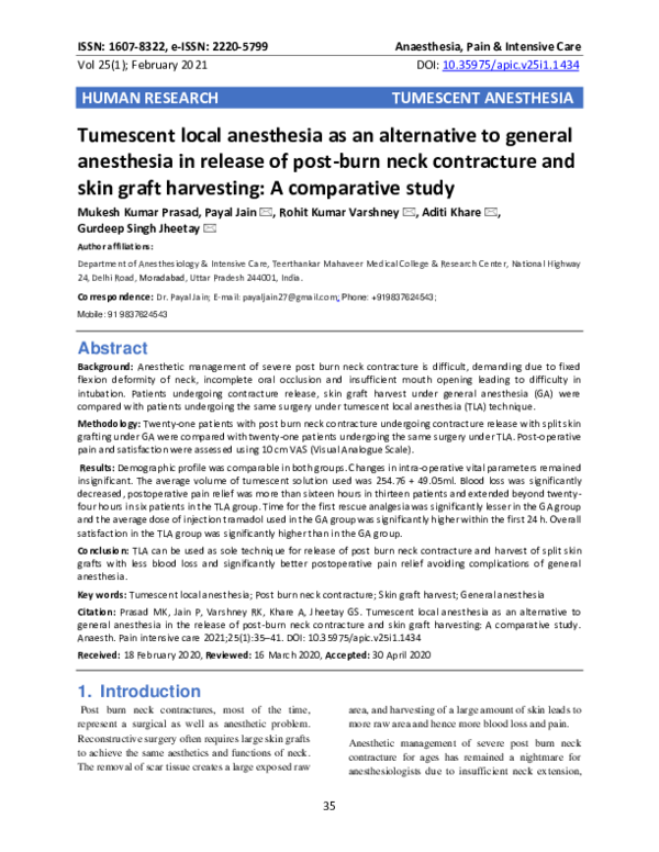 (PDF) Tumescent local anesthesia as an alternative to general ...