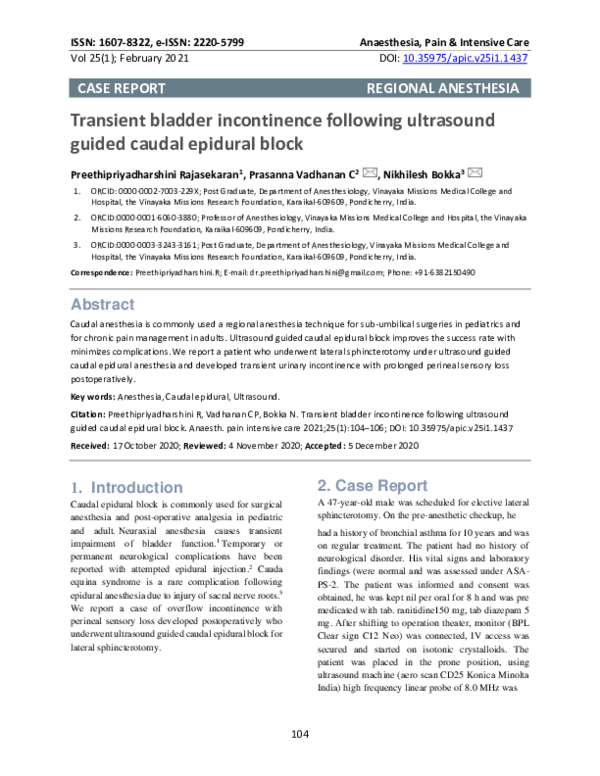 (PDF) Transient bladder incontinence following ultrasound guided caudal ...