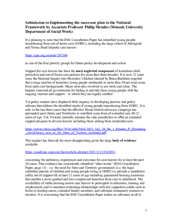 (DOC) Submission to Implementing the successor plan to the National ...