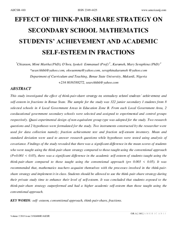 (PDF) EFFECT OF THINK-PAIR-SHARE STRATEGY ON SECONDARY SCHOOL ...
