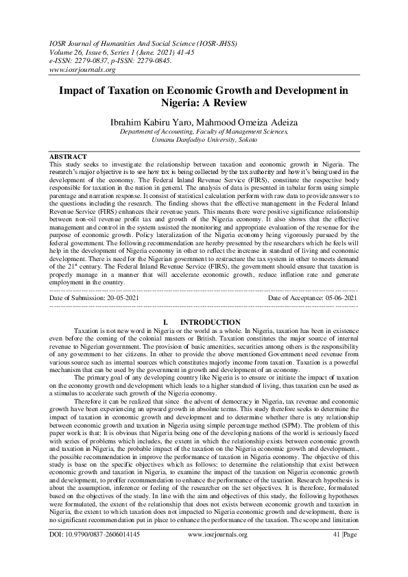 (PDF) Impact of Taxation on Economic Growth and Development in Nigeria: A Review
