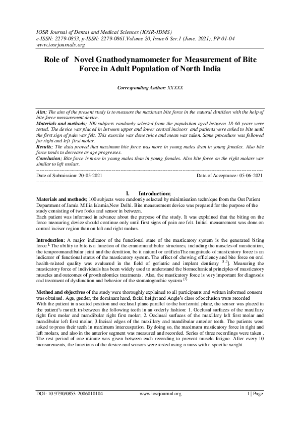 (PDF) Role of Novel Gnathodynamometer for Measurement of Bite Force in ...