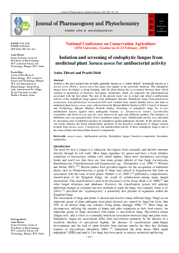 (PDF) Isolation and screening of endophytic fungus from medicinal plant Saraca asoca for ...