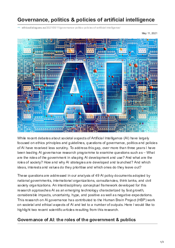 (PDF) Governance, politics & policies of Artificial Intelligence