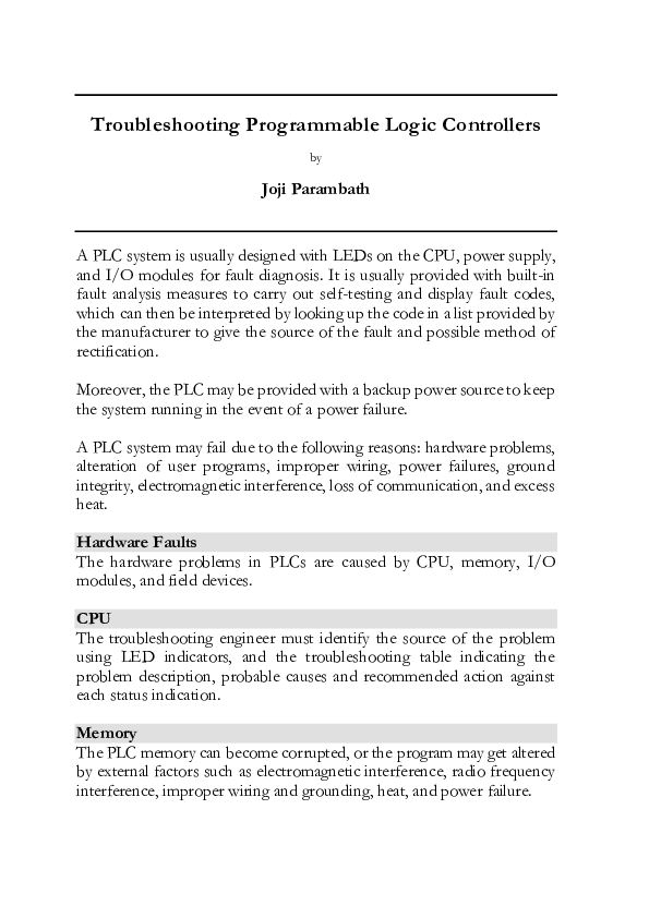 Pdf Troubleshooting Programmable Logic Controllers