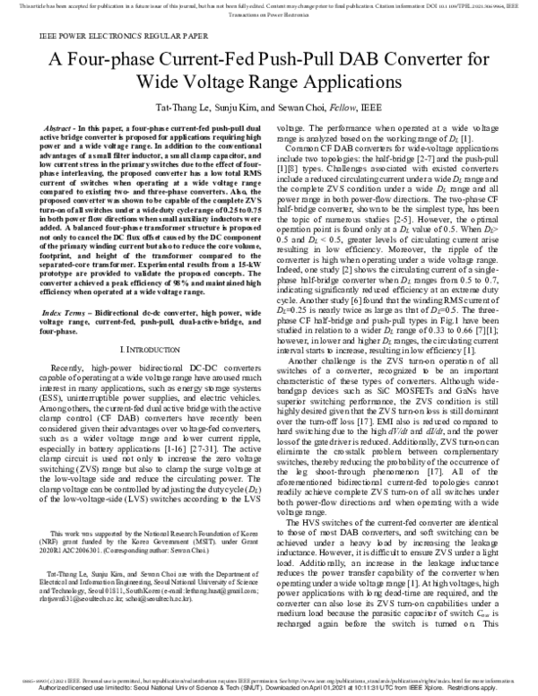 (PDF) A Four-phase Current-Fed Push-Pull DAB Converter for Wide Voltage ...