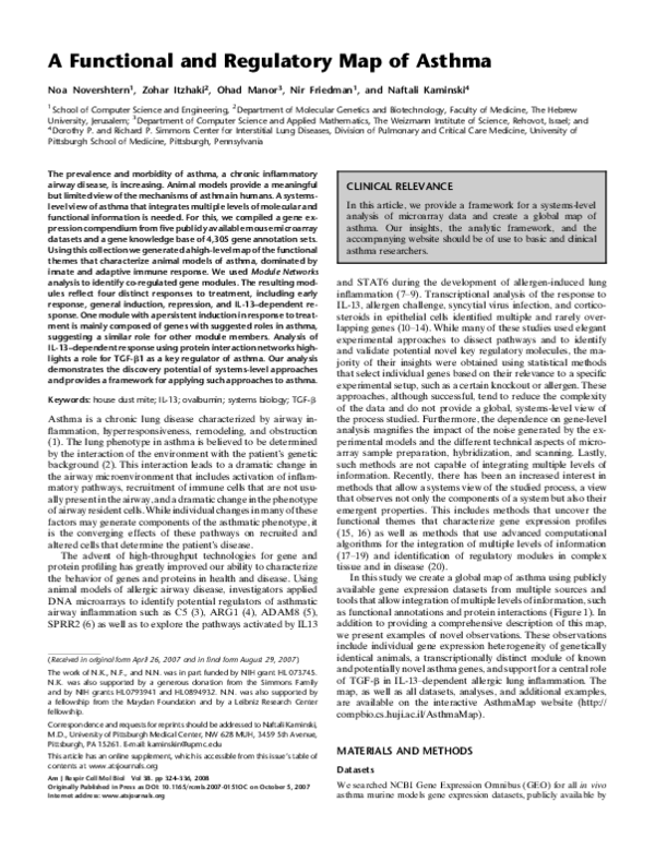 (PDF) A functional and regulatory map of asthma | N. Novershtern ...