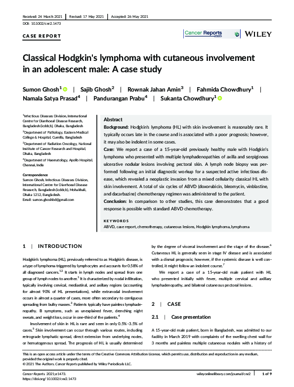(PDF) Classical Hodgkin's lymphoma with cutaneous involvement in an ...