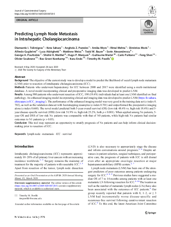 (PDF) Predicting Lymph Node Metastasis in Intrahepatic Cholangiocarcinoma